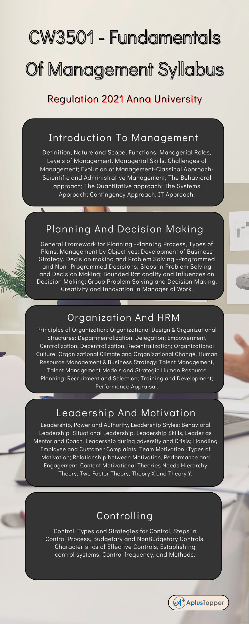 CW3501 - Fundamentals Of Management Syllabus Regulation 2021 Anna ...