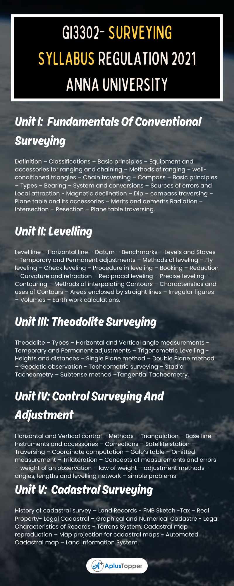 GI3302- Surveying Syllabus Regulation 2021 Anna University - A Plus Topper
