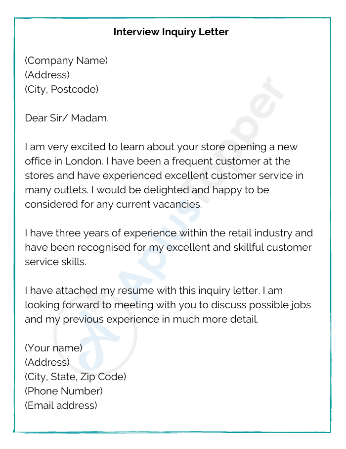 10 Sample Inquiry Letters | Examples. Format and How To Write Inquiry Letters? - A Plus Topper
