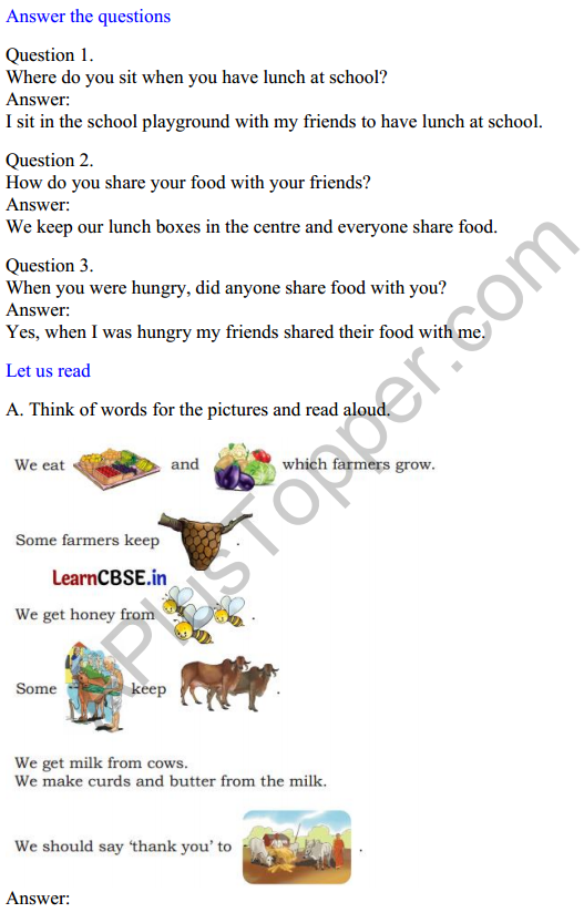 Mridang Class 1 English Solutions Chapter 7 The Food We Eat A Plus Topper